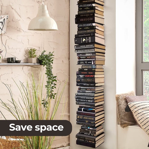 Ebern Designs Invisible Floating Bookshelf For Wall Mounted, 4 Tier Vertical Spine Book Tower, 2 ...